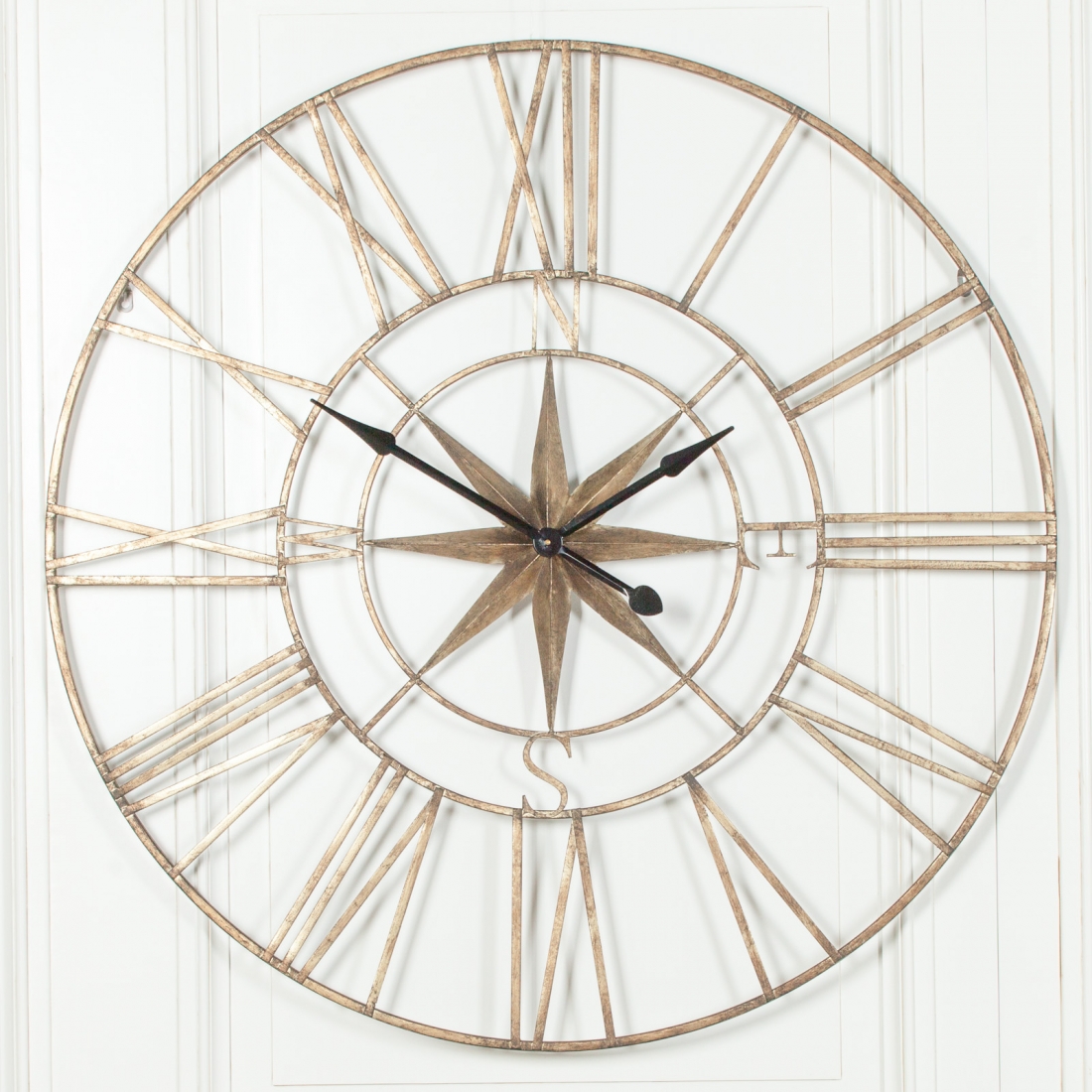 Extra Large 120cm Rustic Metal Compass Wall Clock - Maison Reproductions