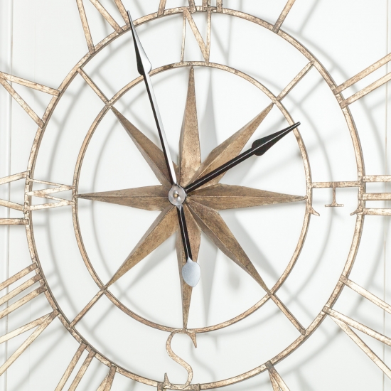 Extra Large 120cm Rustic Metal Compass Wall Clock - Maison Reproductions