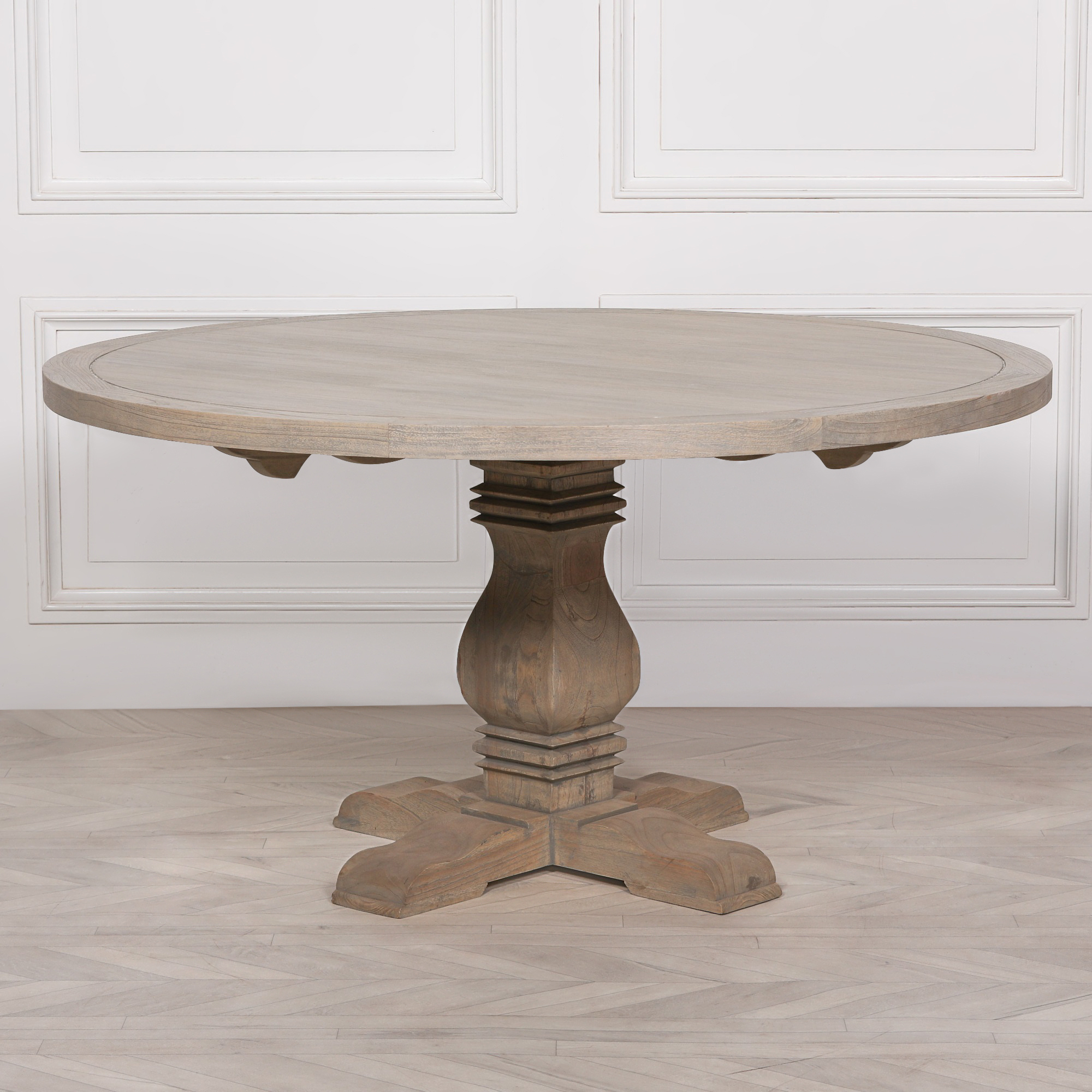 Rustic Wooden Round Pedestal Dining Table - Maison Reproductions