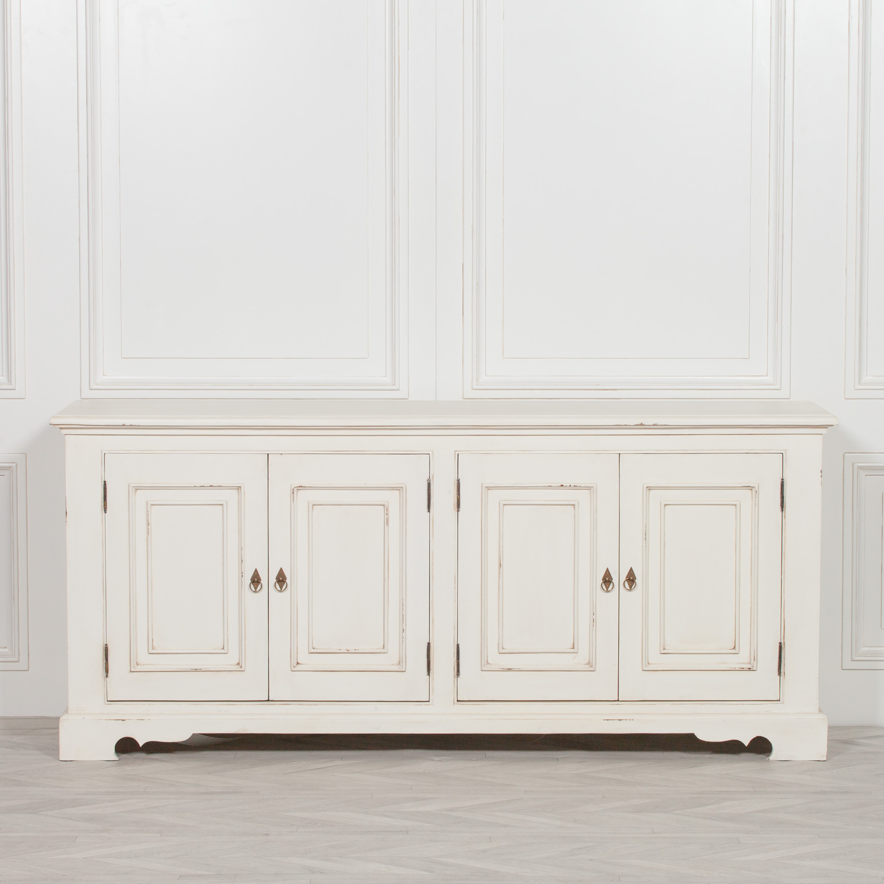 Distressed Aged White Brush Painted Classical Sideboard - Maison ...