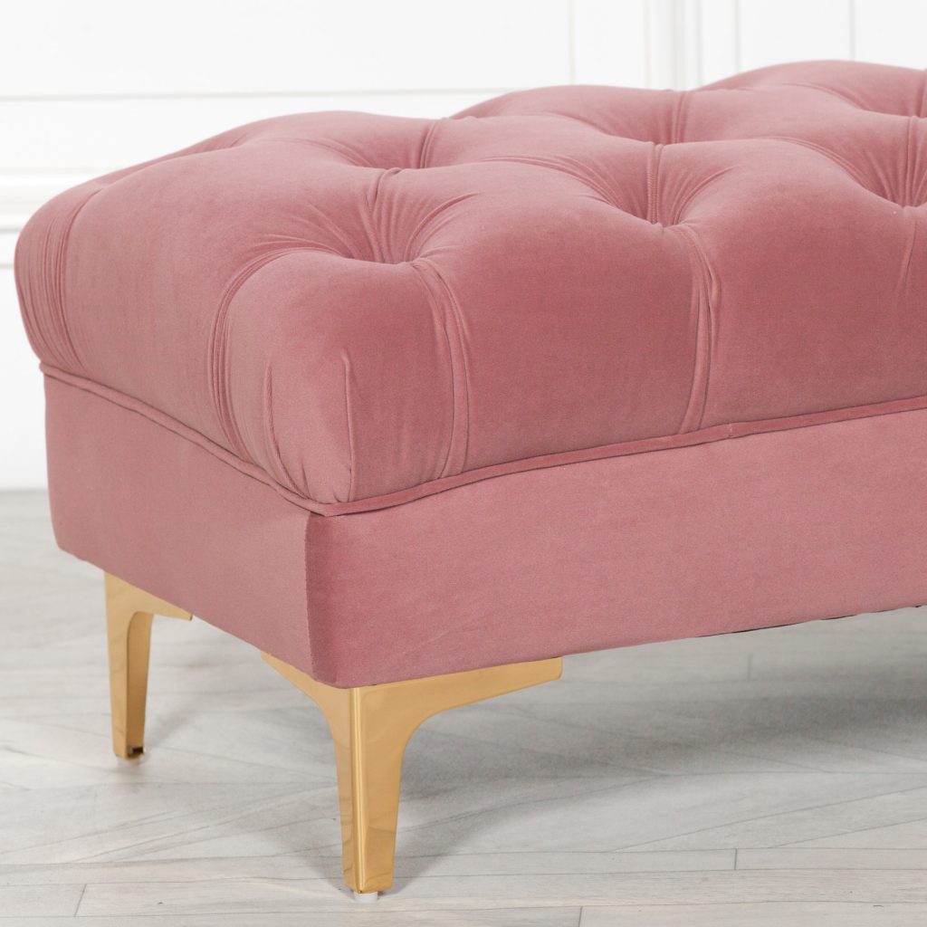 Pink Velvet Buttoned Ottoman Stool - Maison Reproductions