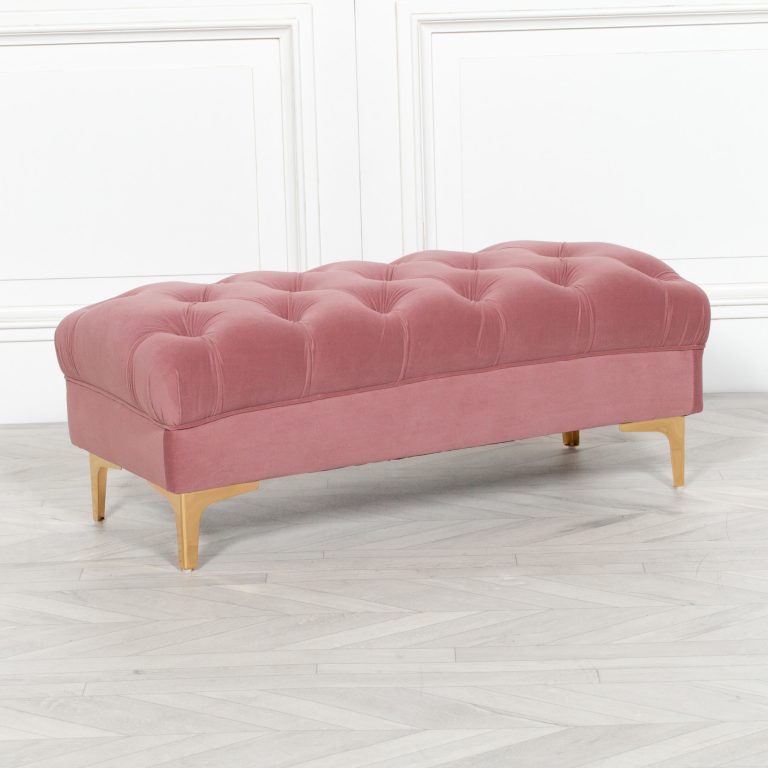 Pink Velvet Buttoned Ottoman Stool - Maison Reproductions