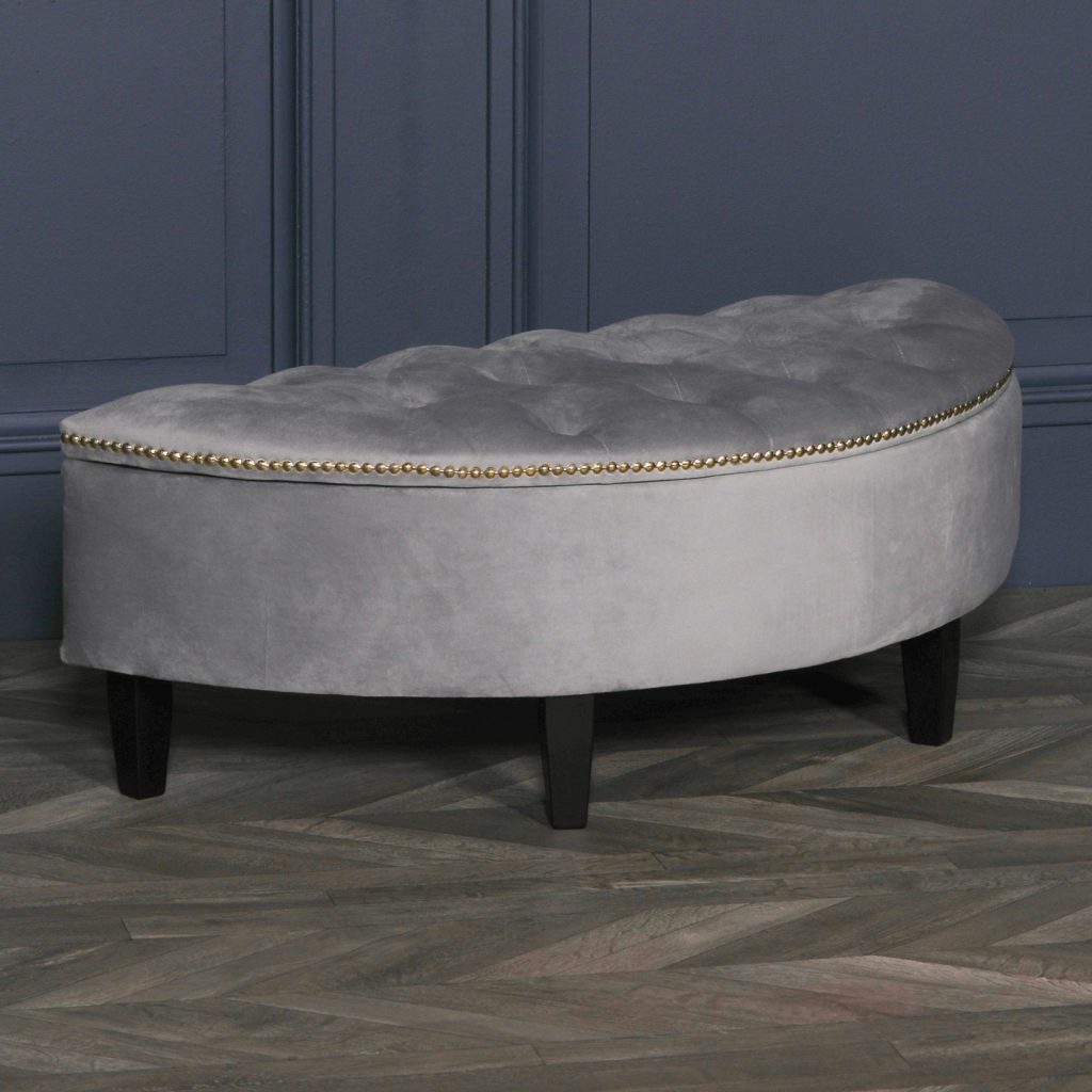 Grey Velvet Storage Pouf Ottoman - Maison Reproductions