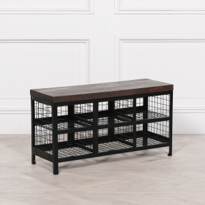Black Metal Storage Bench with Wooden Top - Maison Reproductions