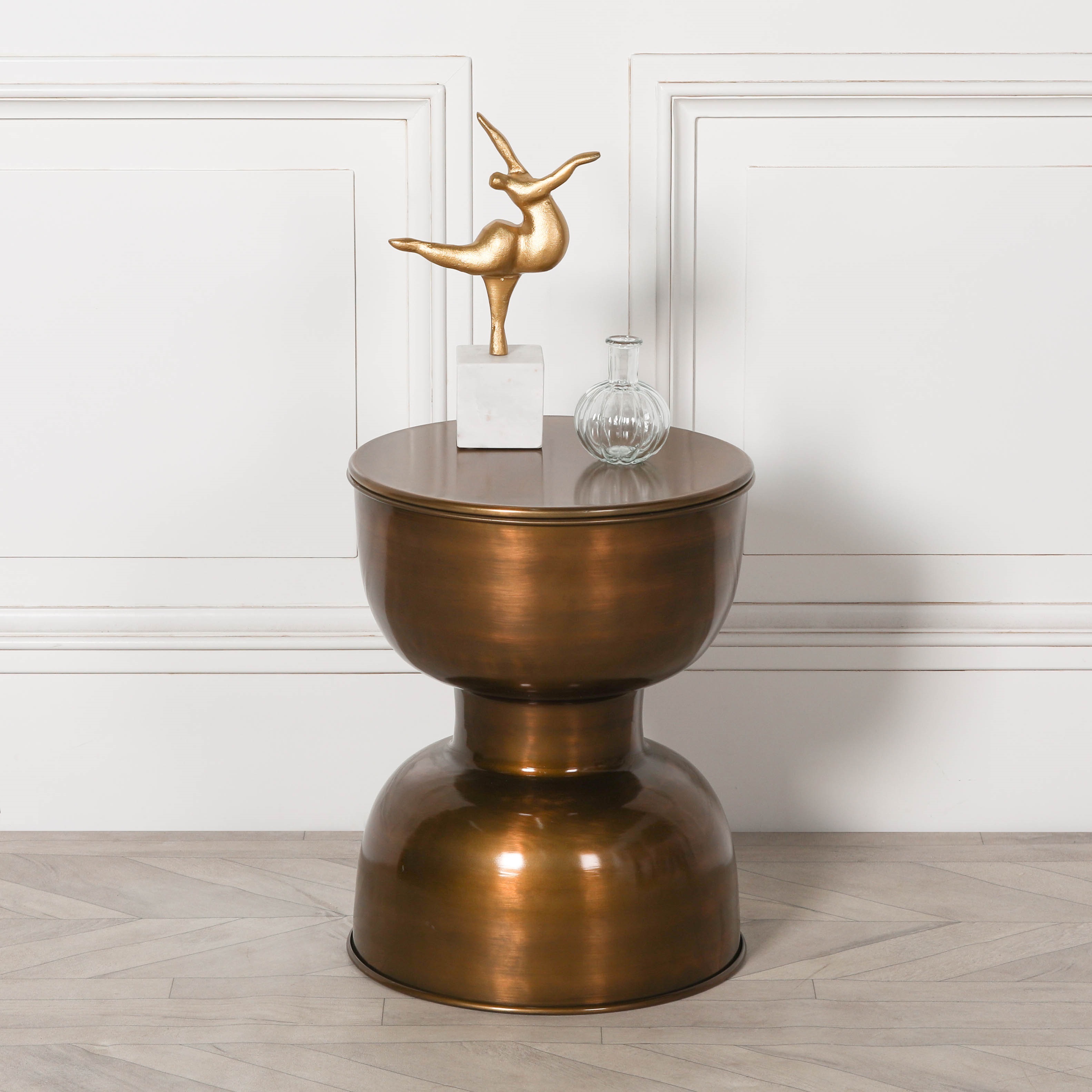 Antique Brass Style Hour Glass Style Side Table - Maison Reproductions