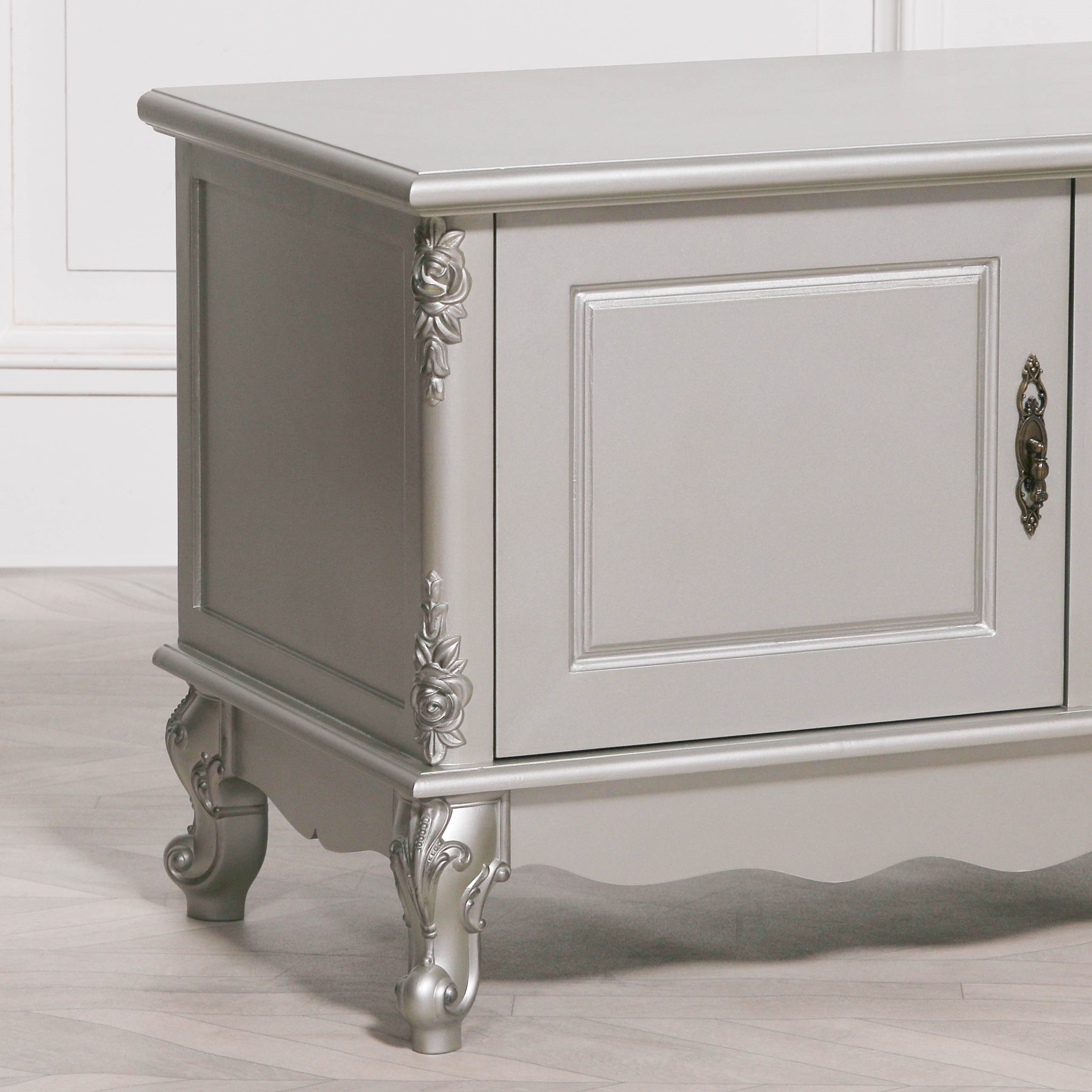 French Antique Silver Large Cabinet TV Unit - Maison Reproductions