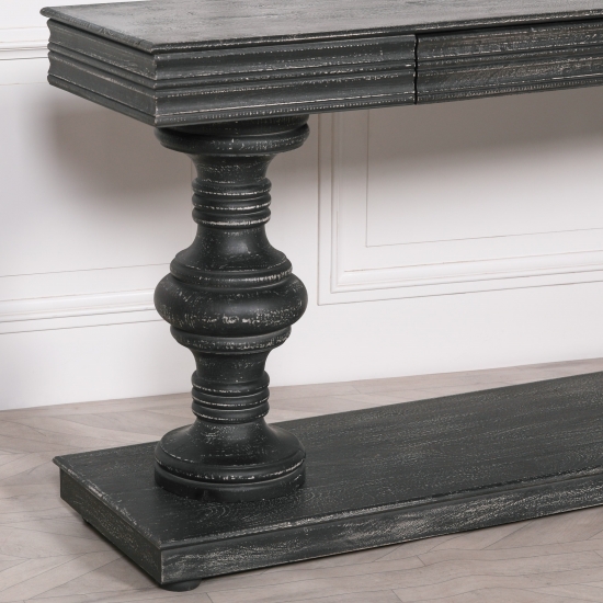180cm Black Distressed Console Table with Drawers - Maison Reproductions